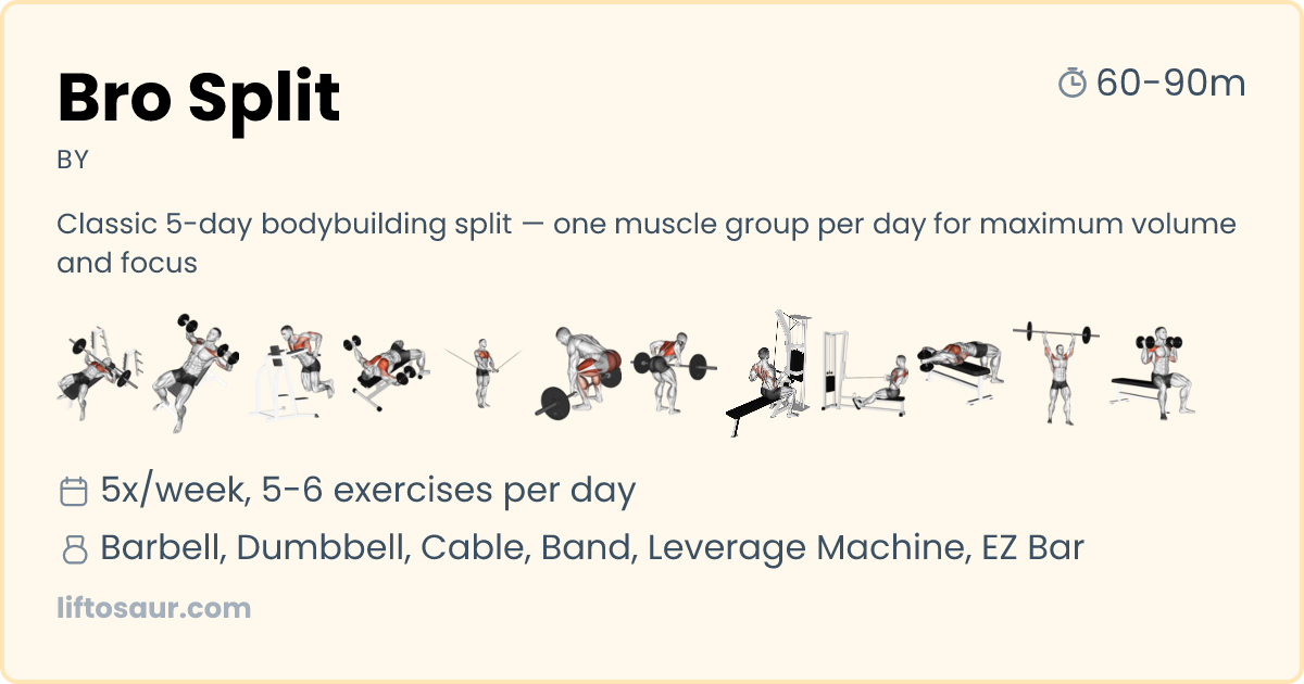 Bro Split Workout Program - Free Tracker & Guide | Liftosaur